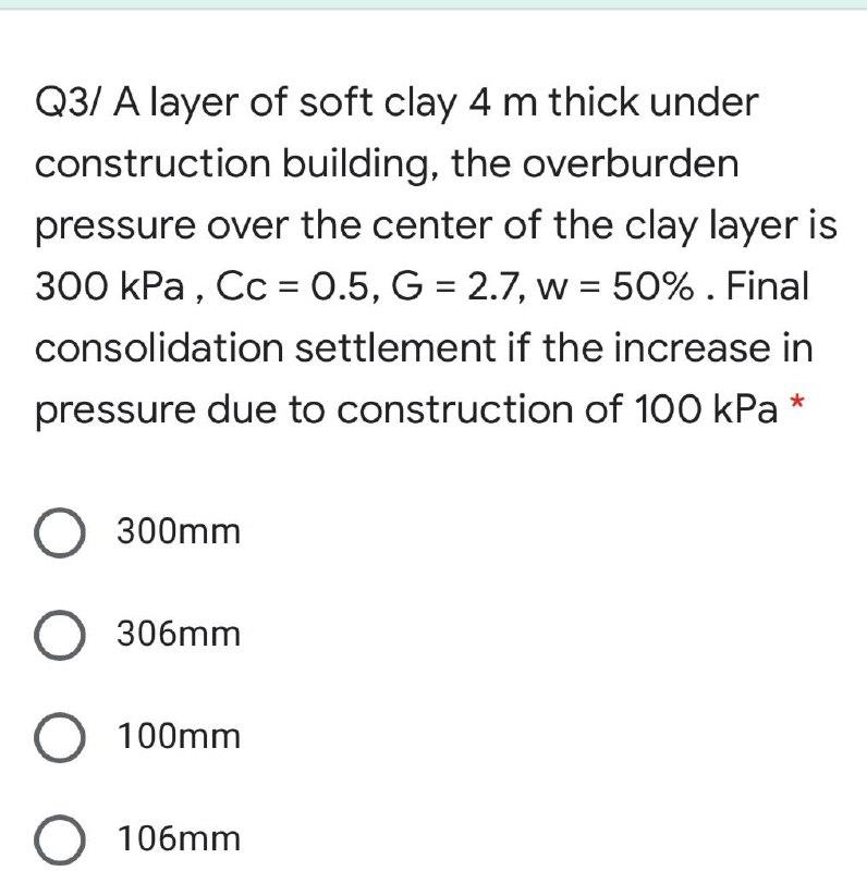 Solved Q3/ A layer of soft clay 4 m thick under construction | Chegg.com
