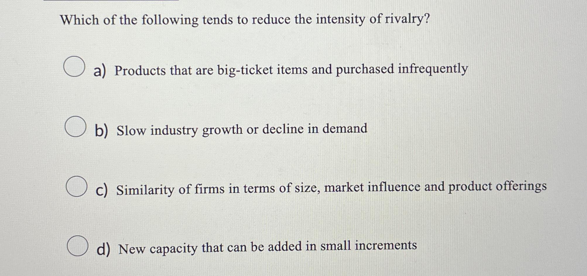 Solved Which of the following tends to reduce the intensity | Chegg.com