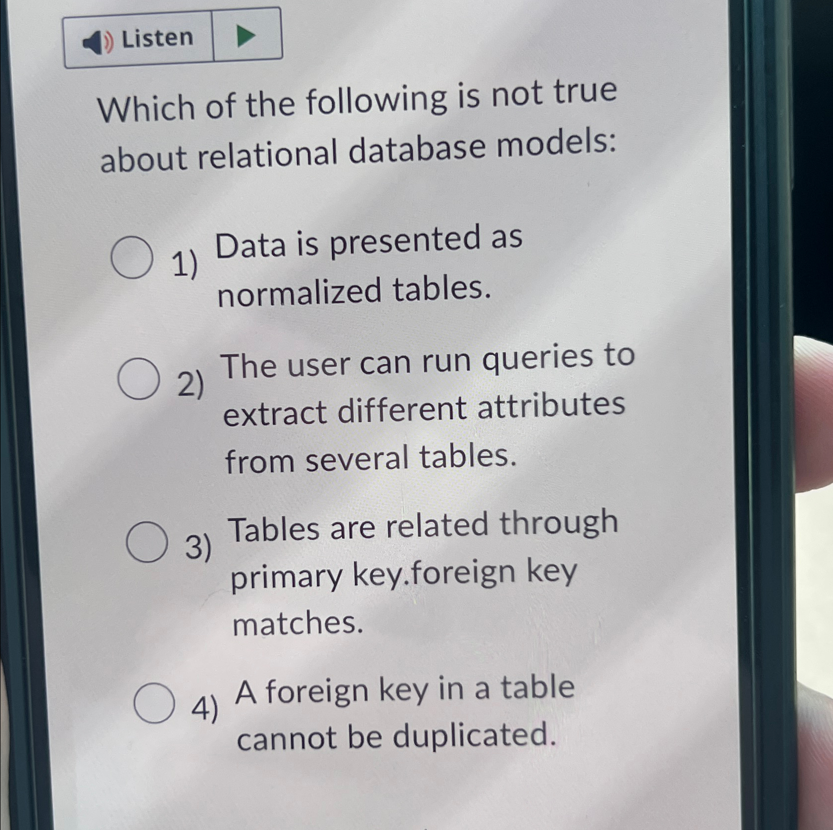 Solved Which of the following is not true about relational | Chegg.com