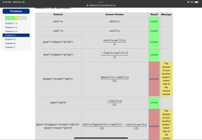 Solved 6:49 PM Wed Oct 20 74% DO webwork3.mathstat dal.ca | Chegg.com