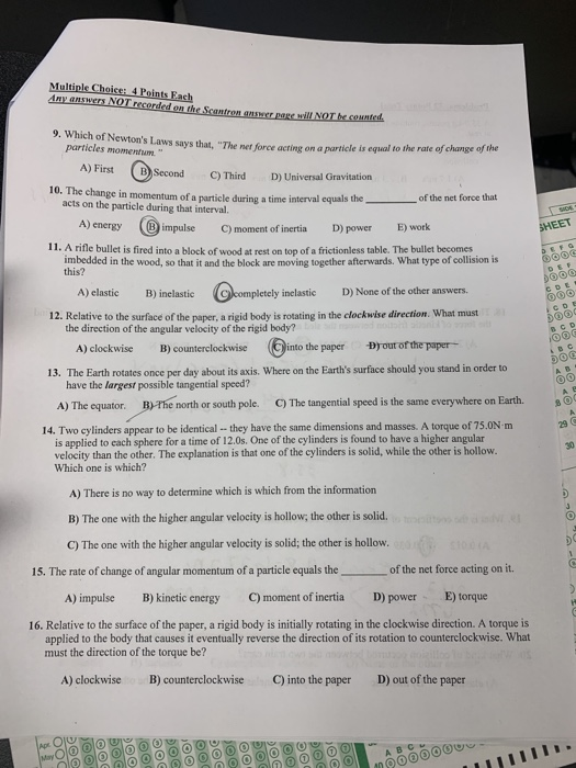Solved Multiple Choice: 4 Points Each Amy swers NOT recorded | Chegg.com