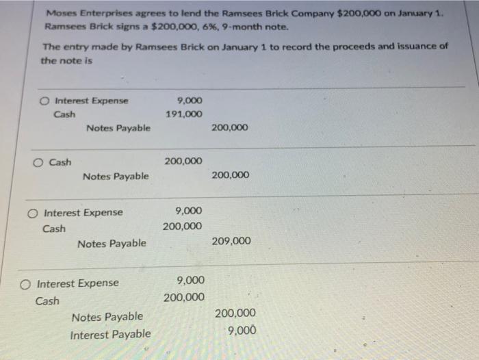 Solved Moses Enterprises agrees to lend the Ramsees Brick | Chegg.com