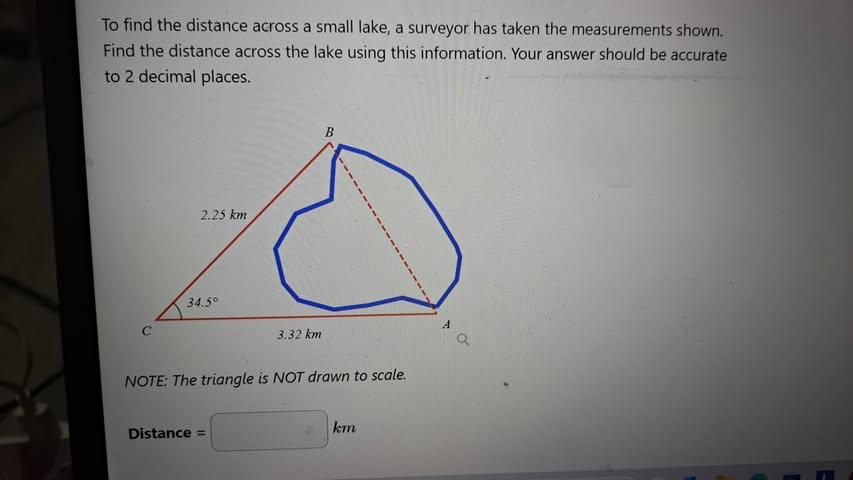 Solved givens: To find the distance across a small lake, a | Chegg.com