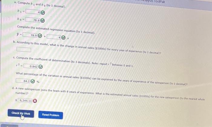 Solved a. Compute b1 and b0 (to 1 decirnal). b1=b0= Complete | Chegg.com