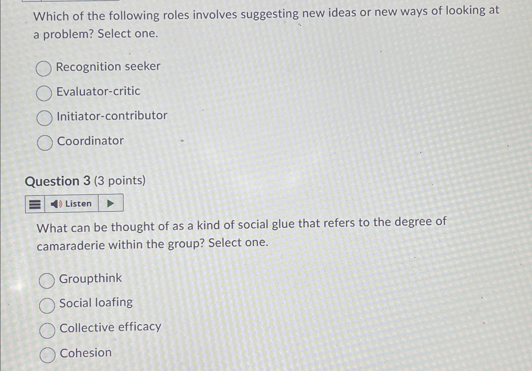 Solved Which of the following roles involves suggesting new | Chegg.com