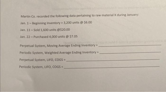 Solved Martin Co. recorded the following data pertaining to | Chegg.com