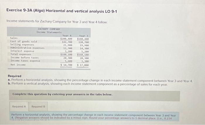 Solved Exercise 9-3A (Algo) Horizontal and vertical analysis | Chegg.com