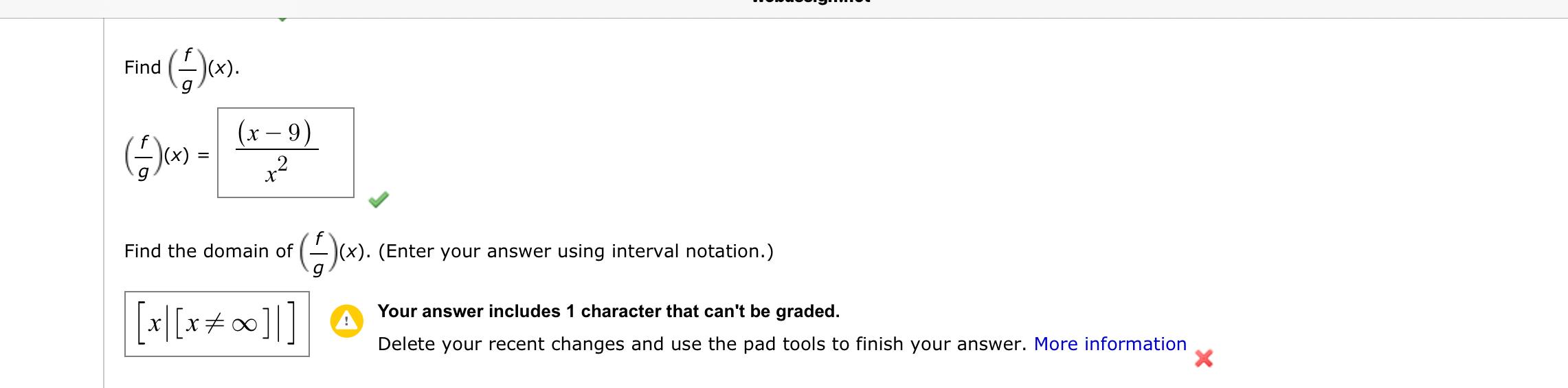 Solved Find (fg)(x)(fg)(x)=(x-9)x2Find the domain of | Chegg.com