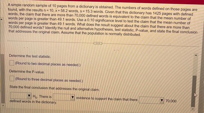 Solved A simple random sample of 10 pages from a dictionary | Chegg.com