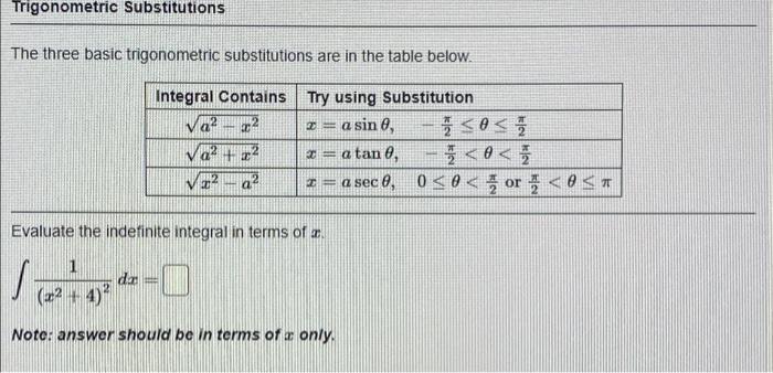 Solved Trigonometric Substitutions The three basic | Chegg.com