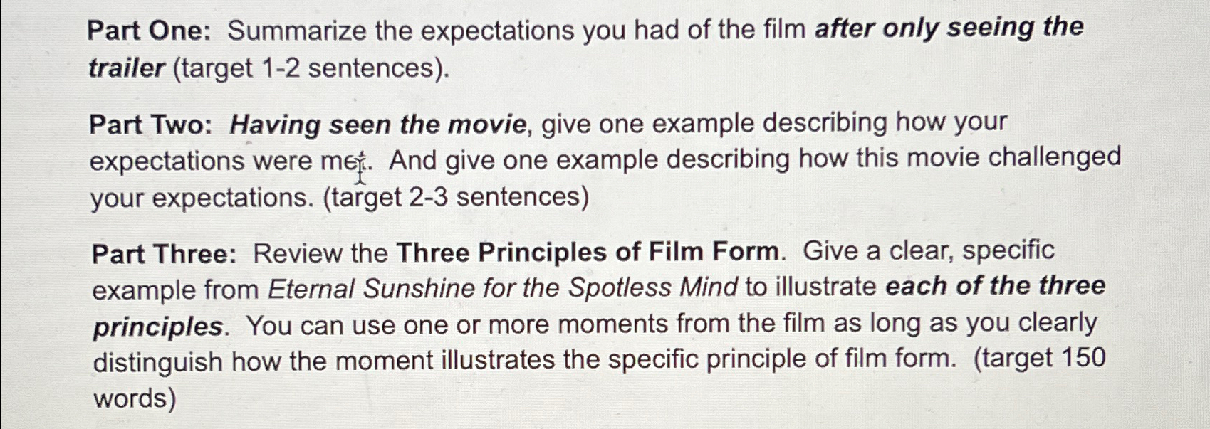 Solved Part One: Summarize the expectations you had of the | Chegg.com