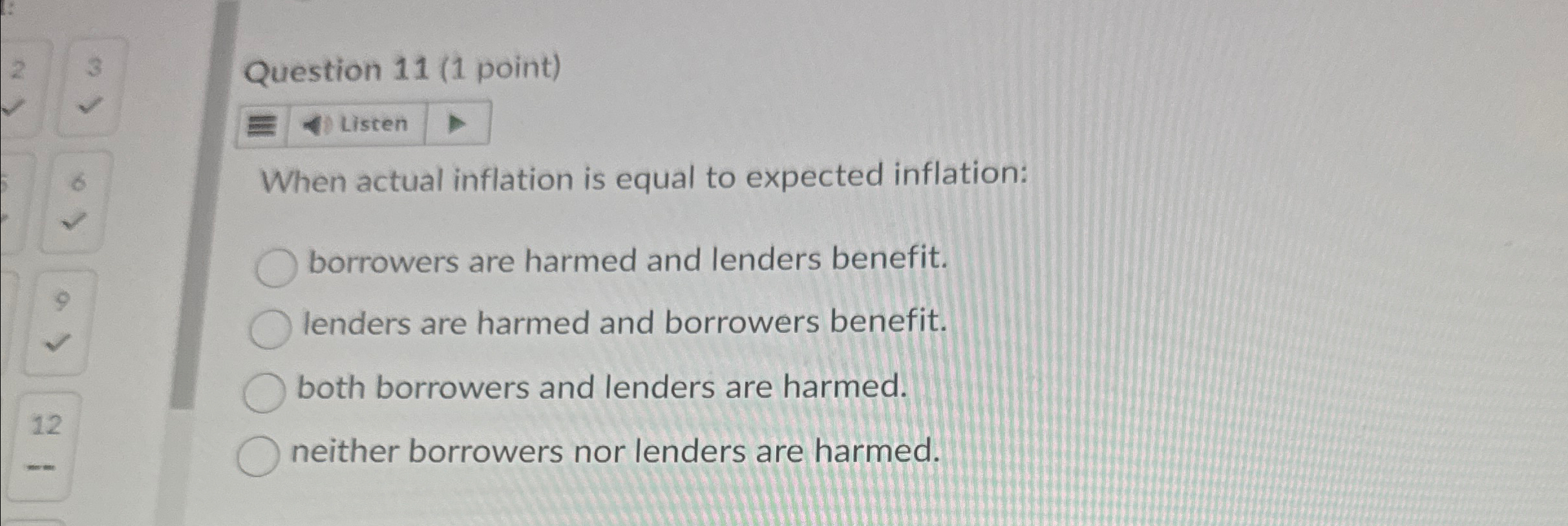 Solved Question 11 (1 ﻿point)When actual inflation is equal | Chegg.com
