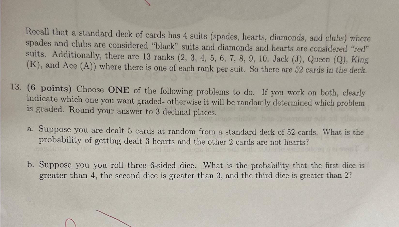 Solved Recall that a standard deck of cards has 4 ﻿suits | Chegg.com