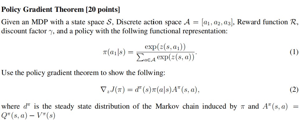 Solved Policy Gradient Theorem [20 ﻿points]Given an MDP with | Chegg.com