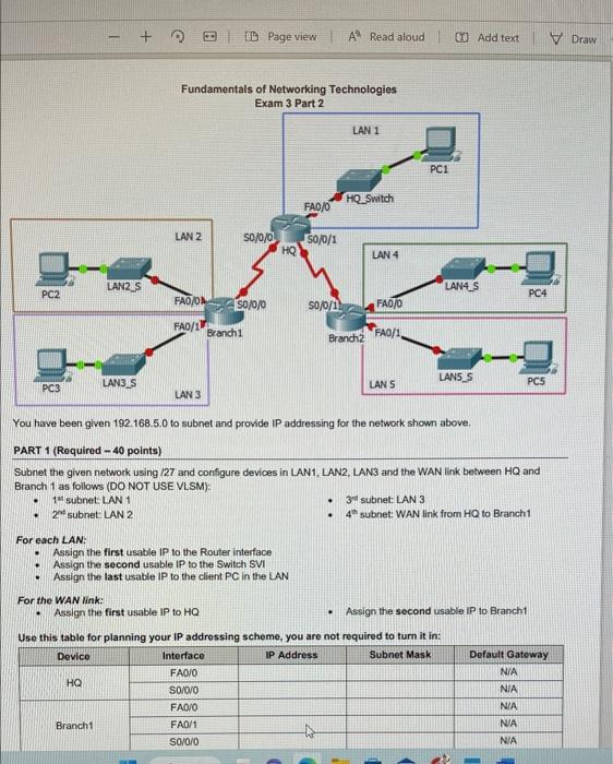 Solved You have been given 192.168.5.0 to subnet and provide | Chegg.com