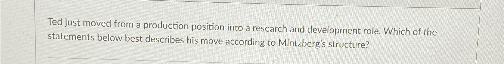 Solved Ted just moved from a production position into a | Chegg.com