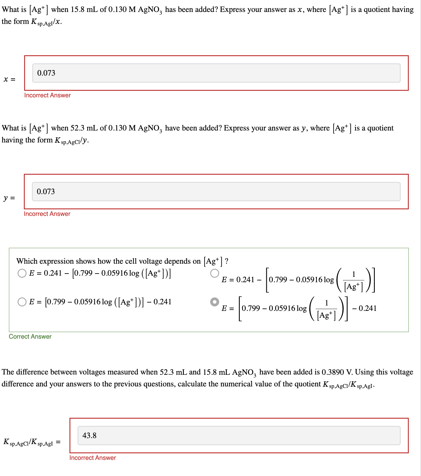 Solved What is Ag^(+)when 15.8 ﻿mL of 0.130MAgNO_(3) ﻿has | Chegg.com