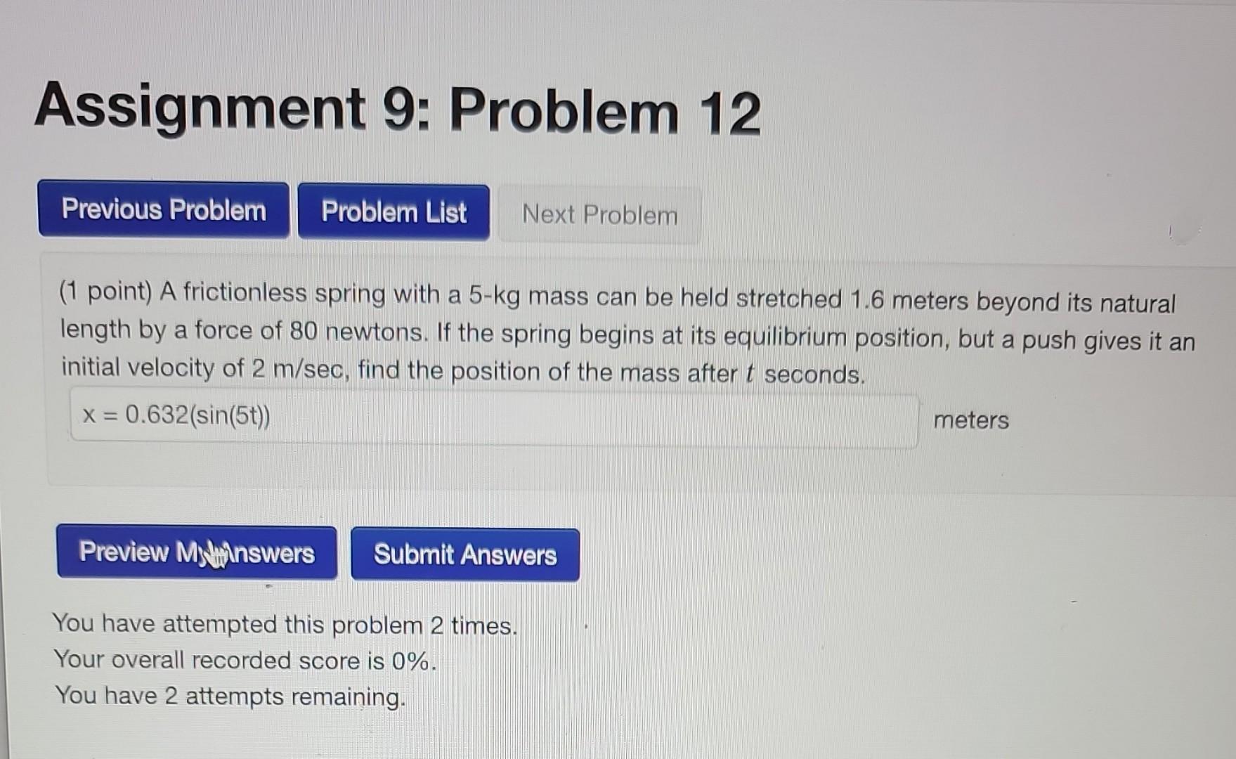 Solved Assignment 9: Problem 12 (1 point) A frictionless | Chegg.com