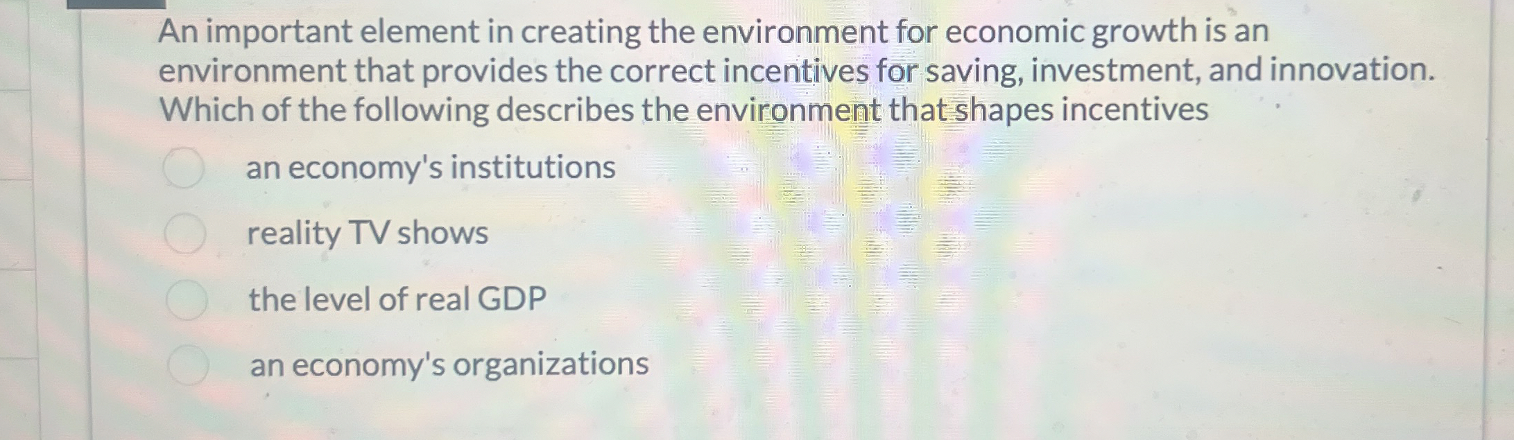 Solved An important element in creating the environment for | Chegg.com