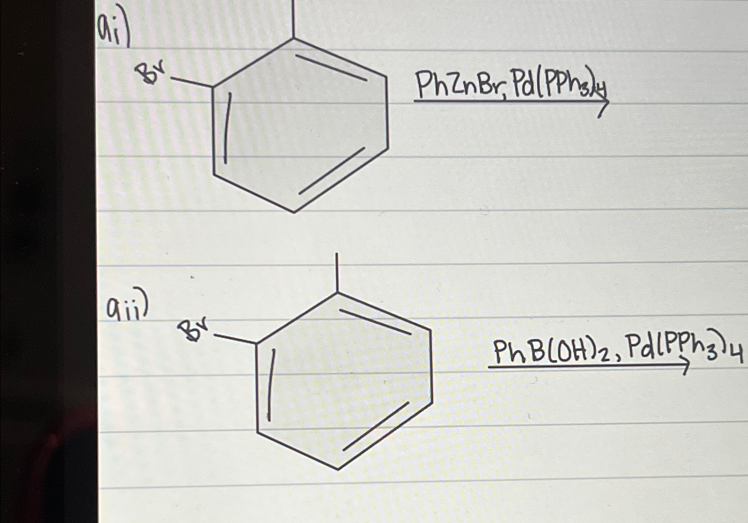 Solved ai)→PhZnBr,Pd(PPh3)yaii)→PhB(OH)2,Pd(PPh3)4 | Chegg.com