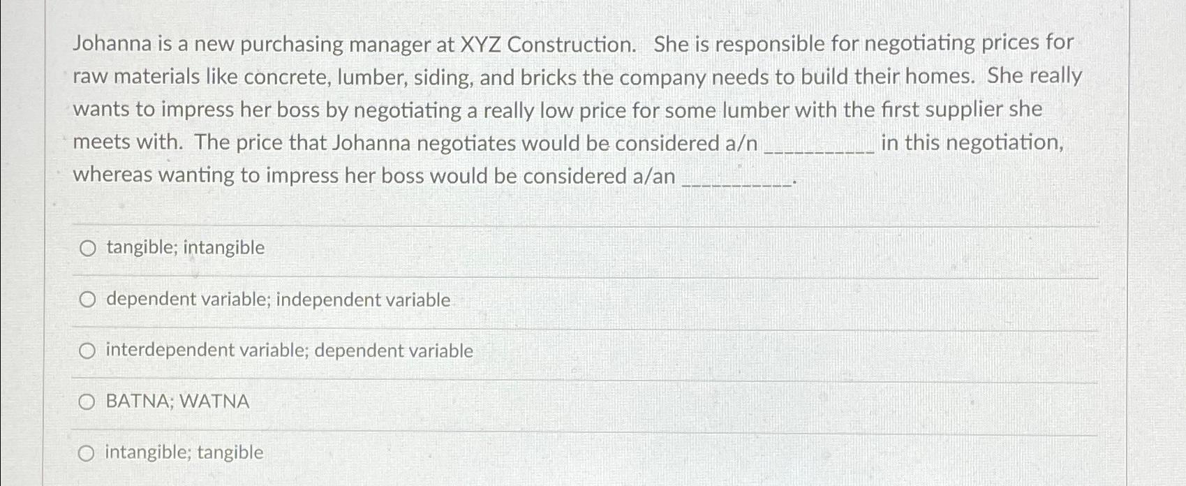 Solved Johanna is a new purchasing manager at xYZ | Chegg.com