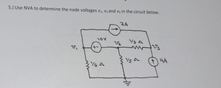 Solved 5.) ﻿Use NVA to determine the node voltages v1,v2 | Chegg.com