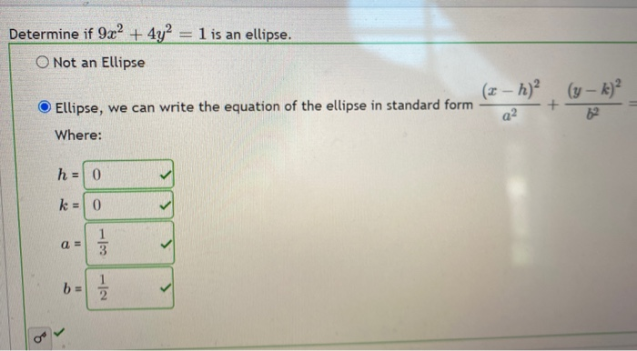 Solved Determine if 9x² + 4y2 = 1 is an ellipse. O Not an | Chegg.com