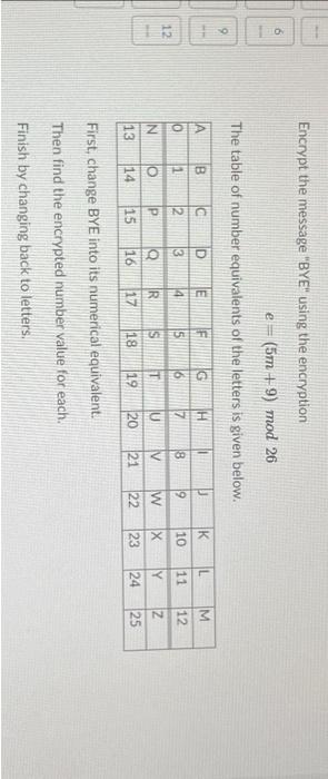 Solved Encrypt the message "BYE" using the encryption | Chegg.com