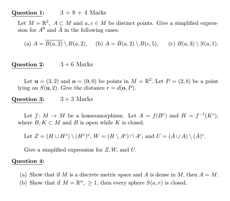 Solved Question 1: ,3+8+4 ﻿MarksLet M=R2,AsubM and a,cinM be | Chegg.com