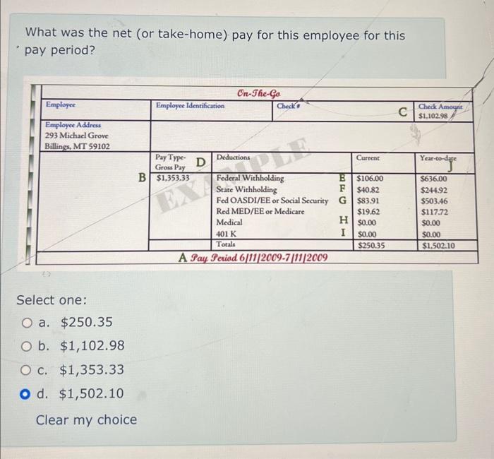 Solved What was the net (or take-home) pay for this employee | Chegg.com