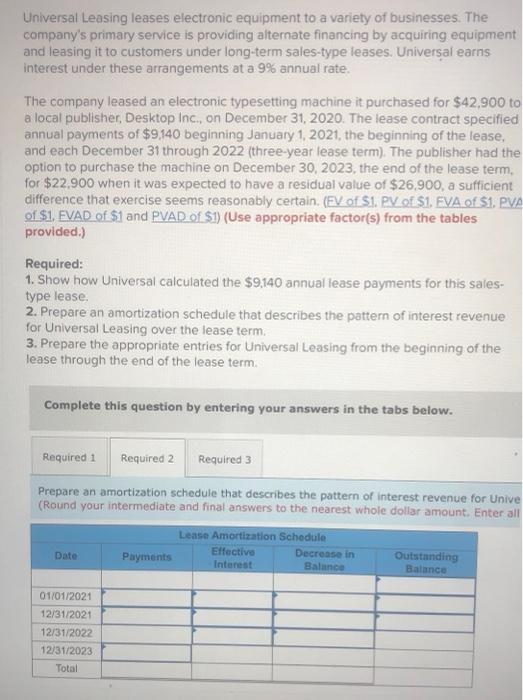 Solved Universal Leasing leases electronic equipment to a | Chegg.com