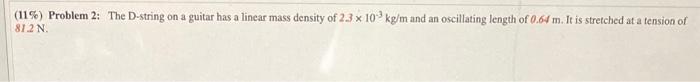 (11\%) Problem 2: The D-string on a guitar has a | Chegg.com