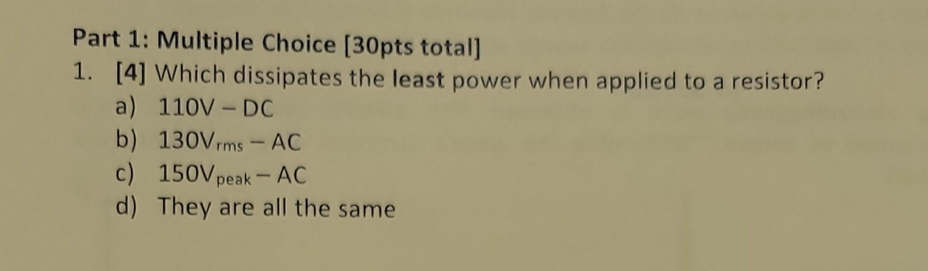 Solved Part 1: Multiple Choice [30pts total] 1. [4] Which | Chegg.com
