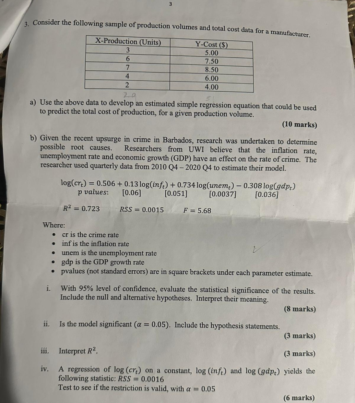 Solved Consider the following sample of production volumes | Chegg.com