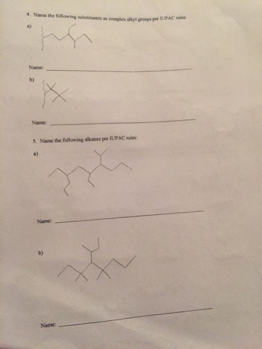 Solved 4. Name the following substituents as complex alkyl | Chegg.com