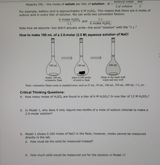 Solved moles of solute mol Molarity (M)-the moles of solute | Chegg.com