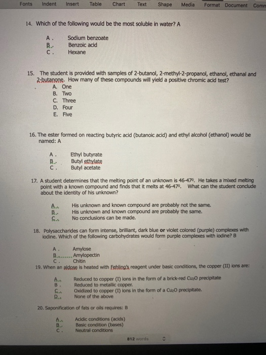Solved Fonts Indent Insert Table Chart Text Shape Media | Chegg.com