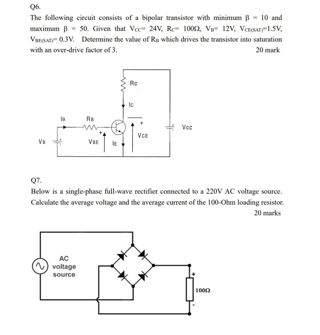 Solved Q6. The following circuit consists of a bipolar | Chegg.com