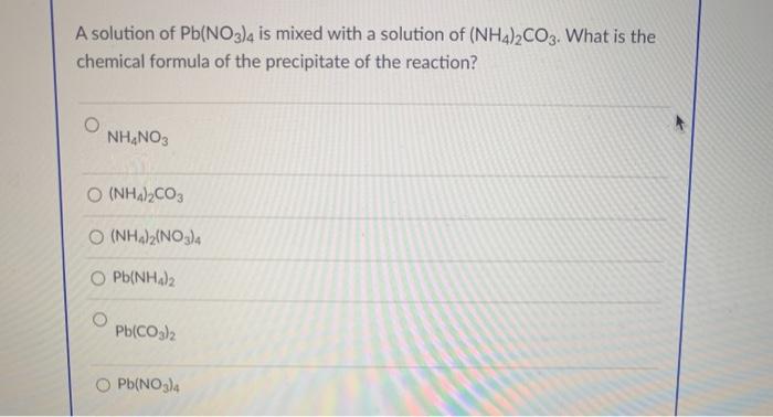 Solved A solution of Pb(NO3), is mixed with a solution of | Chegg.com