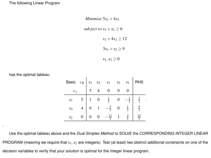 Solved The following Linear Program ﻿Minimise 5x1+4x2 ﻿sub | Chegg.com