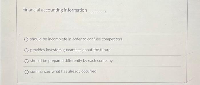 Financial accounting information should be incomplete | Chegg.com