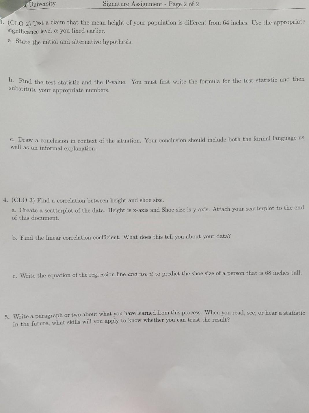 University Signature Assignment - Page 2 of 2 3. (CLO | Chegg.com