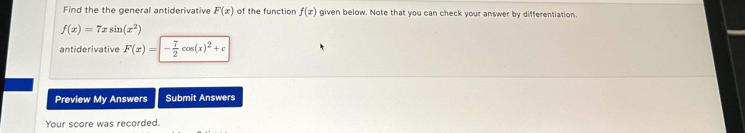 Solved Find the the general antiderivative F(x) ﻿of the | Chegg.com