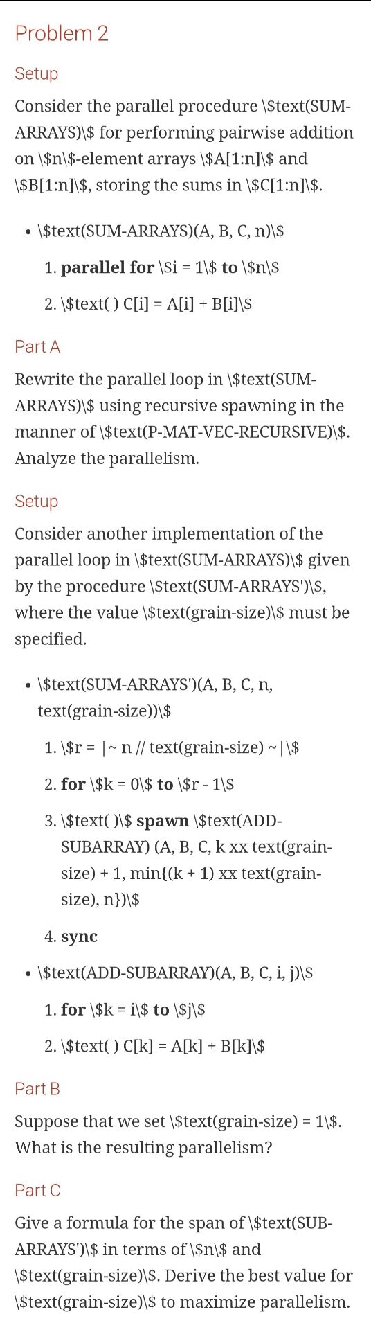 Problem 2SetupConsider the parallel procedure ??$ | Chegg.com