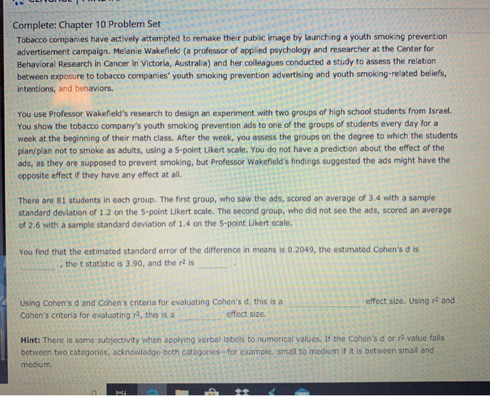 Solved Complete Chapter 10 Problem Set Tobacco Companies Chegg