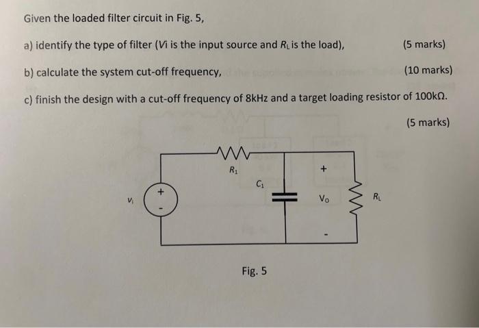 Solved Given the loaded filter circuit in Fig. 5, a) | Chegg.com