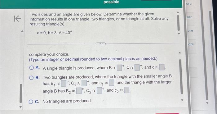 Solved Two sides and an angle are given below. Determine | Chegg.com