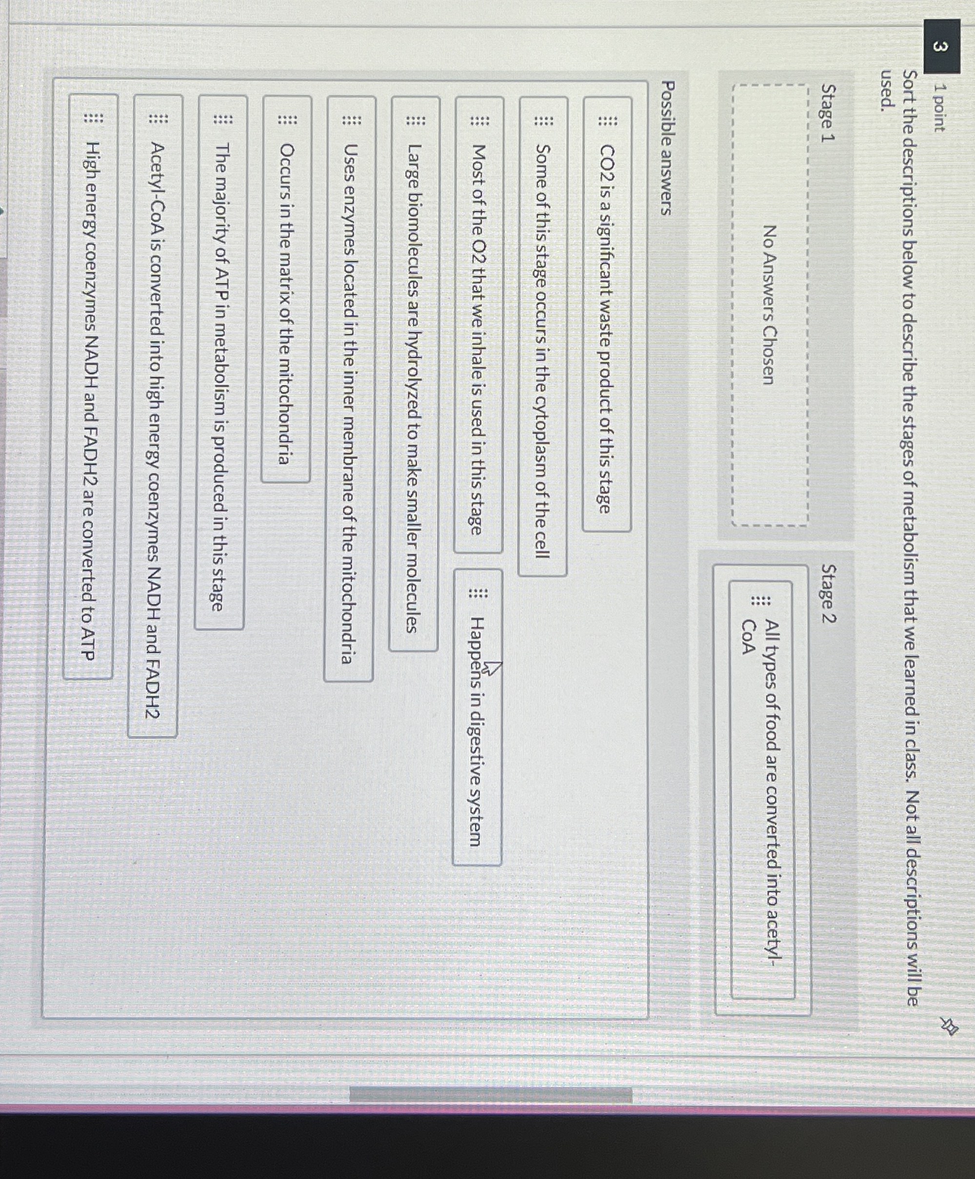 Solved 31 ﻿pointSort the descriptions below to describe the | Chegg.com