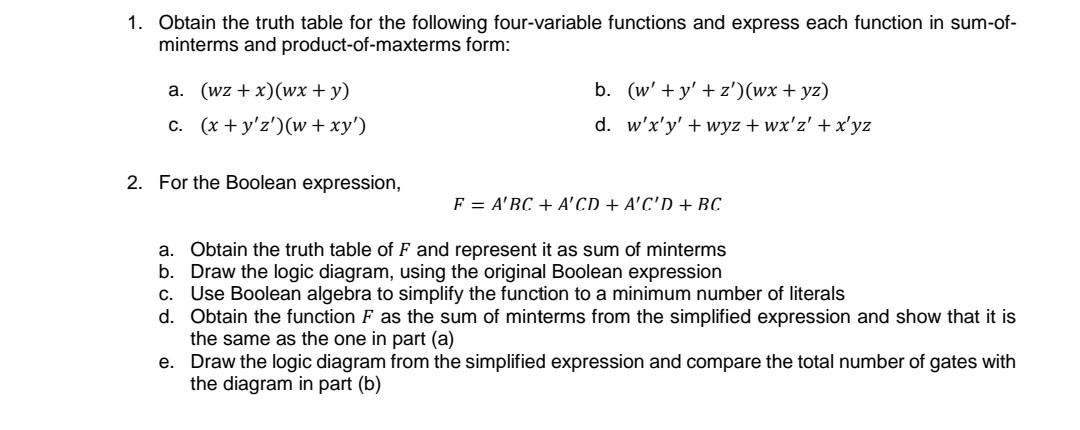 Solved 1. Obtain the truth table for the following | Chegg.com