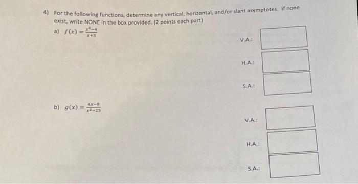 Solved 4) For the following functions, determine any | Chegg.com